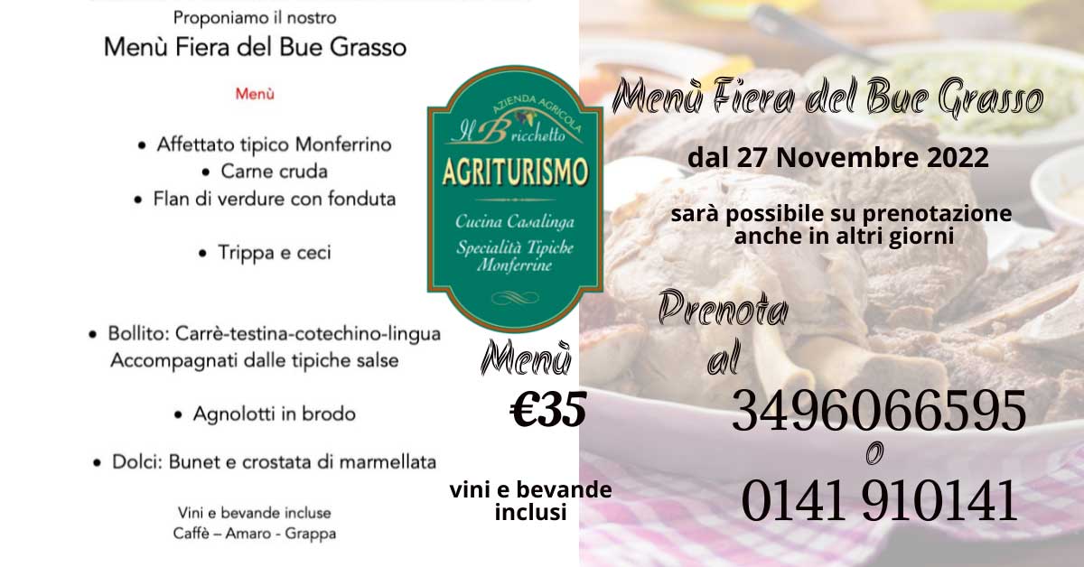 Menù Fiera del Bue Grasso 2022 - Il Bricchetto